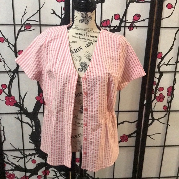 QVC | Tops | Qvc Button Up Womens Blouse Pink And White Stripes M ...